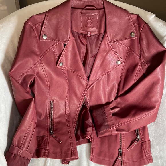 Max Studio | Jackets & Coats | Red Vegan Leather Jacket | Poshmark